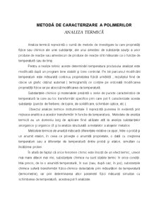 Metodă de Caracterizare a Polimerilor - Analiza Termică | Referat [DOC]