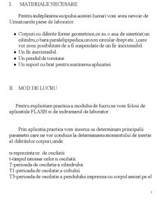 Determinarea Momentului de Inerție al unui Corp Prin Metoda Oscilației și cu Ajutorul Pendulului ...