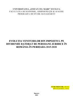Evoluția Veniturilor din Impozitul pe Dividende Datorat de Persoane Juridice în România în ...