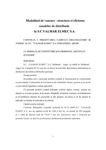 Modalități de Vânzare - Structura și Eficiența Canalelor de Distribuție ...