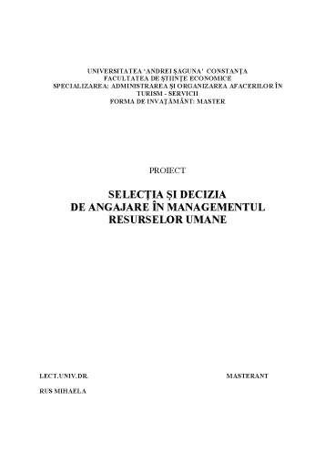 Selecția și Decizia de Angajare în MRU | Proiect [DOC]