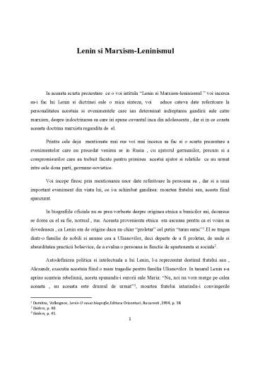 Lenin și Leninismul: Referat [DOC] - Istorie Universală