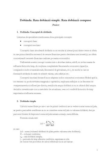 Dobânda - Rata Dobânzii Simple și Compuse | Referat [DOC]