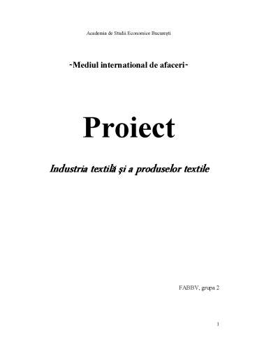 Industria Textilă și a Produselor Textile | Referat [DOC]