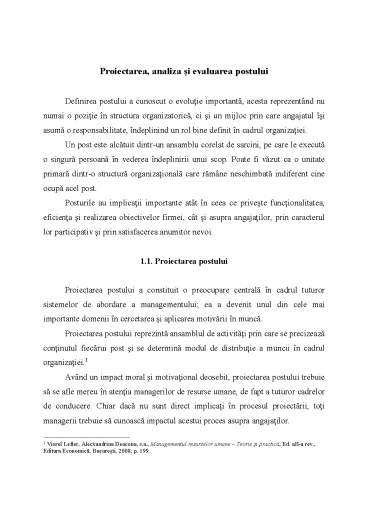 Analiza, Proiectarea și Evaluarea Posturilor | Referat [DOCX]