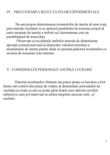 Determinarea Momentului de Inerție al unui Corp Prin Metoda Oscilației și cu Ajutorul Pendulului ...