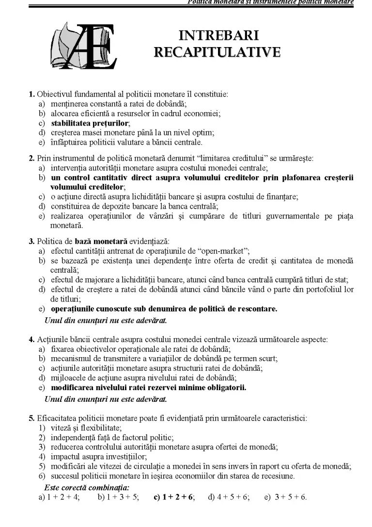 Politici Monetare și Instrumentele Politicii Monetare - Curs - Finanțe ...