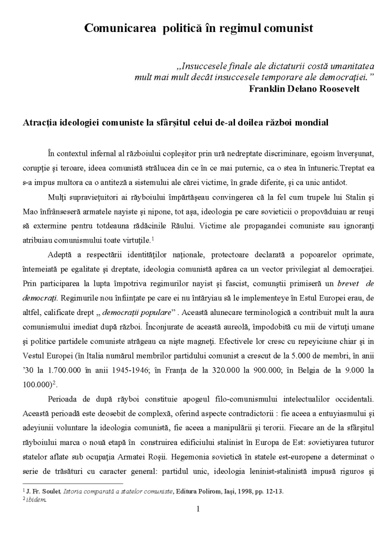 Comunicarea Politică în Regimul Comunist - Referat - Științe Politice ...