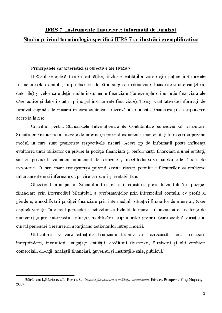Instrumente financiare - informații de furnizat - studiu privind ...