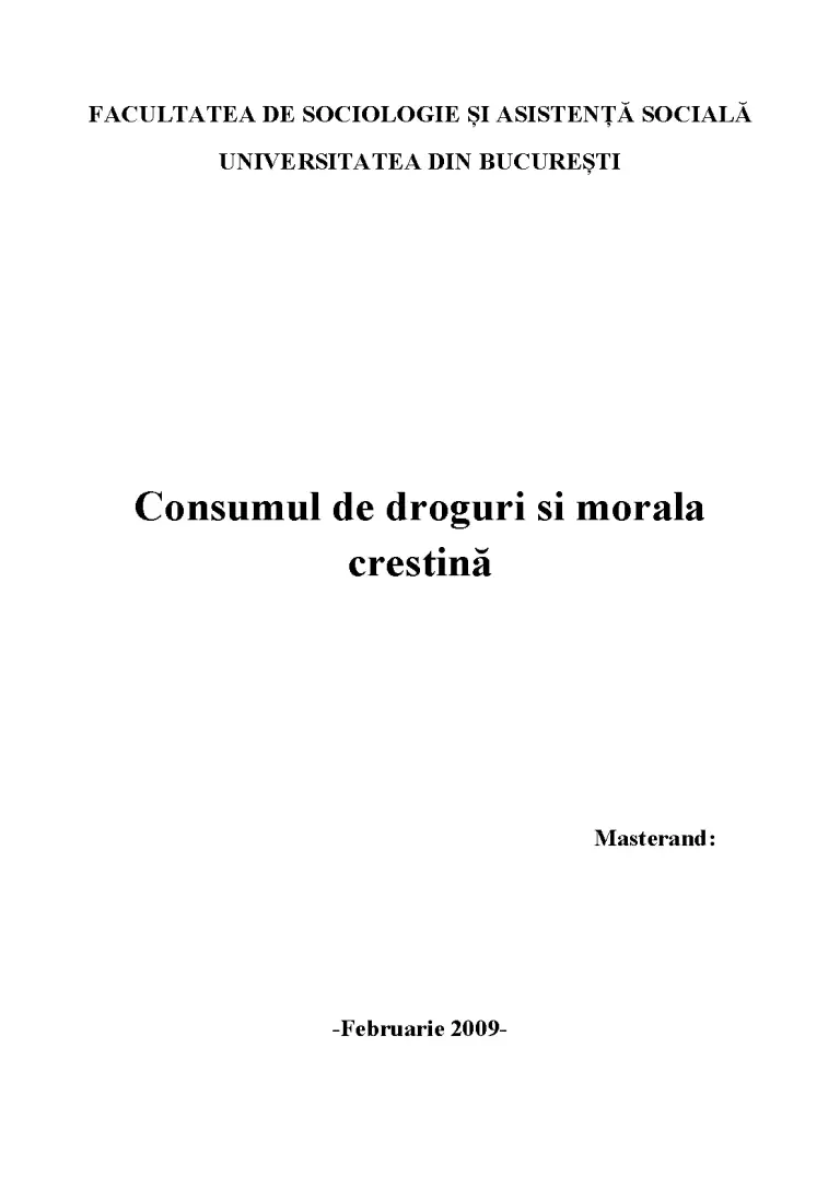 Consumul de Droguri și Morala Crestină - Referat - Sociologie #109146 ...