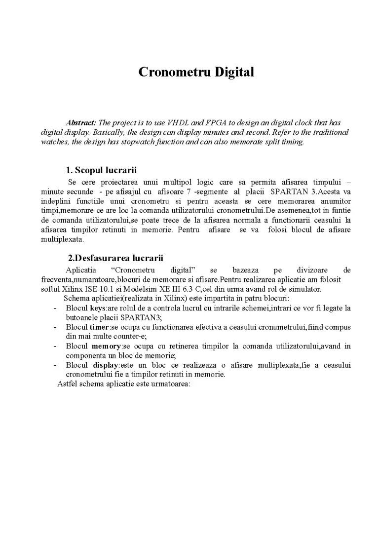 Cronometru Digital - Proiect - Calculatoare #112874 | RegieLive