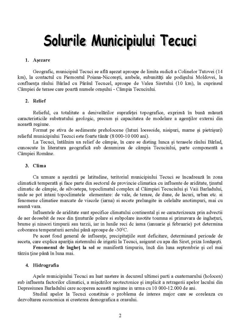 Solurile Municipiului Tecuci - Referat - Geografie #117914 | RegieLive