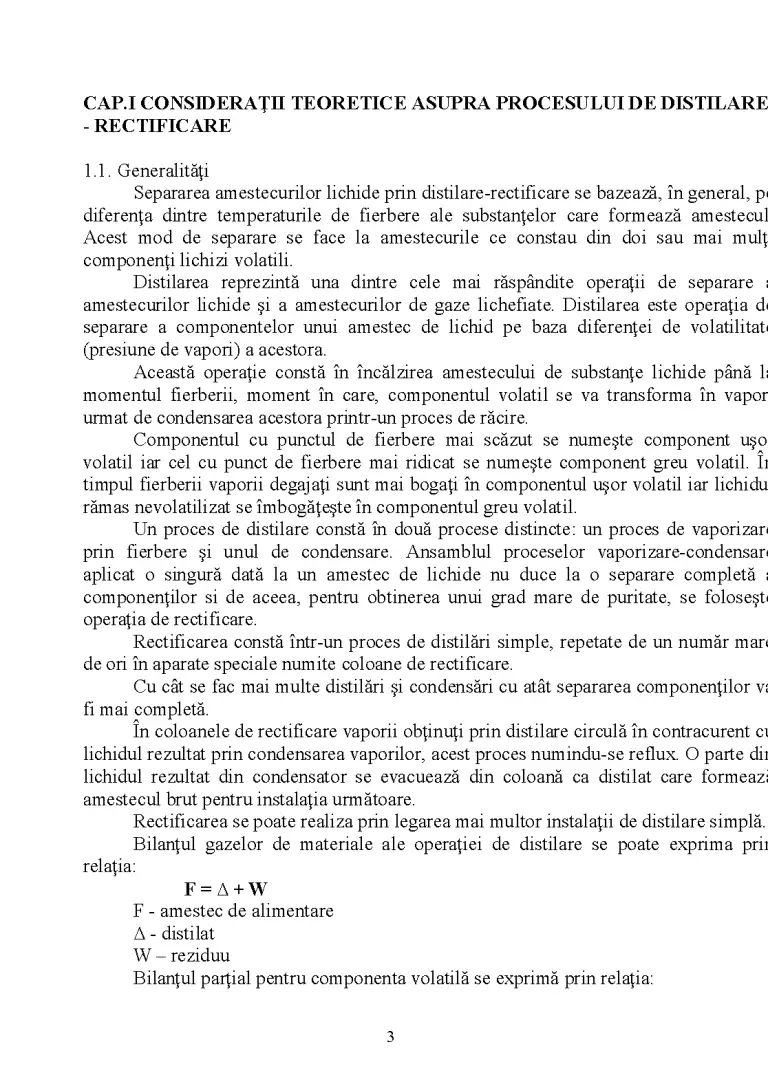 Separarea Amestecurilor Lichide prin Distilare-Rectificare - Proiect ...