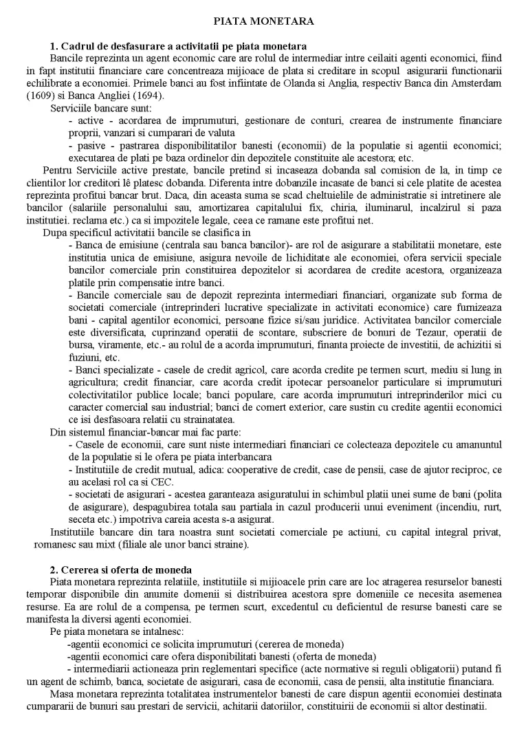 Piața monetară - Referat - Economie #123828 | RegieLive