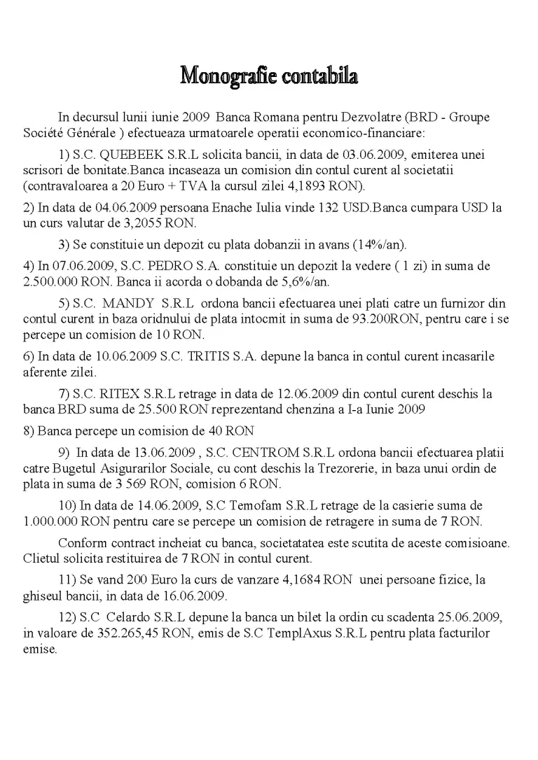 Monografie contabilă SC Quebeek SRL - Proiect - Contabilitate #125699 ...