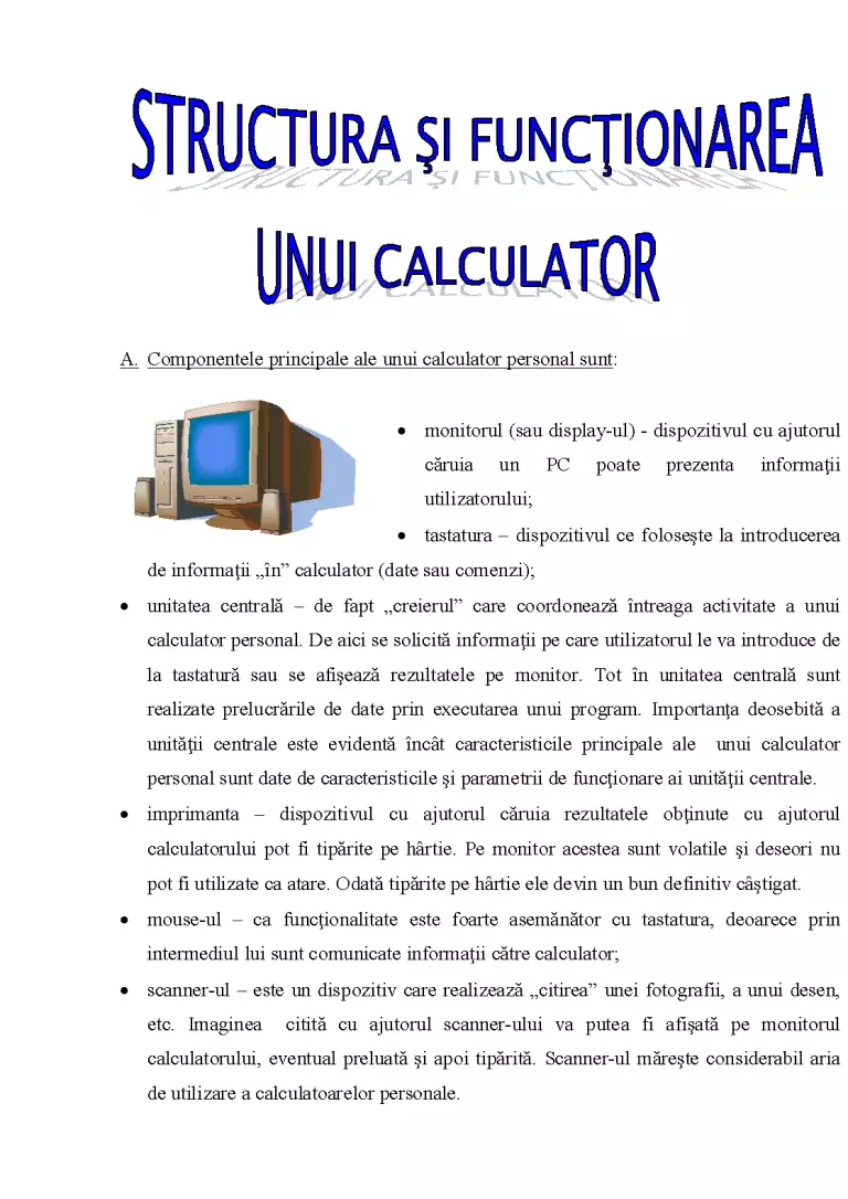 Structura și funcționarea unui calculator - Referat - Calculatoare ...