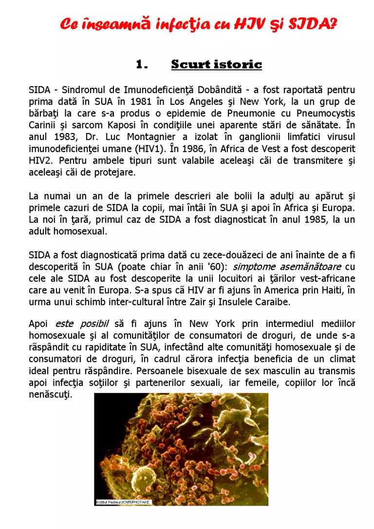 Ce Înseamnă Infecția cu HIV și SIDA - Referat - Medicină #126568 ...