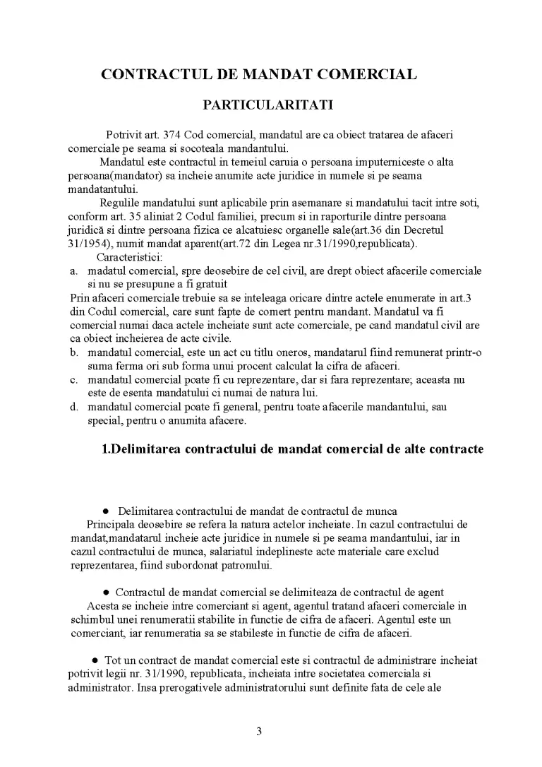 Contract de Mandat Comercial - Referat - Drept #126672 | RegieLive