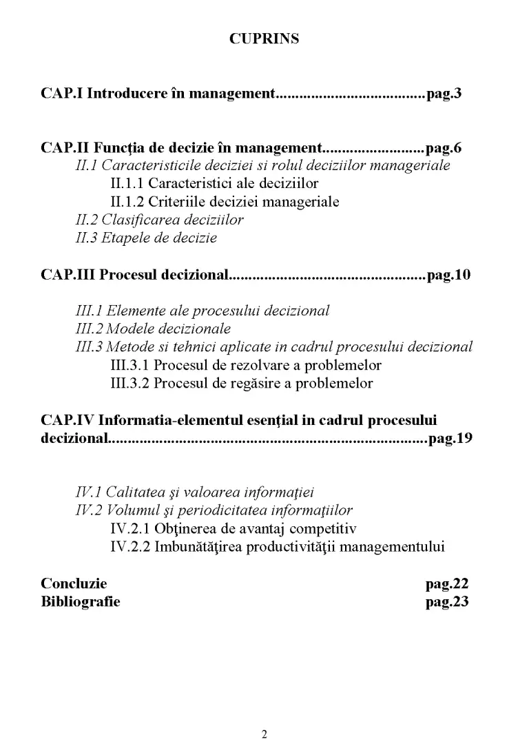 Funcția de Decizie în Management - Proiect - Management #127638 | RegieLive