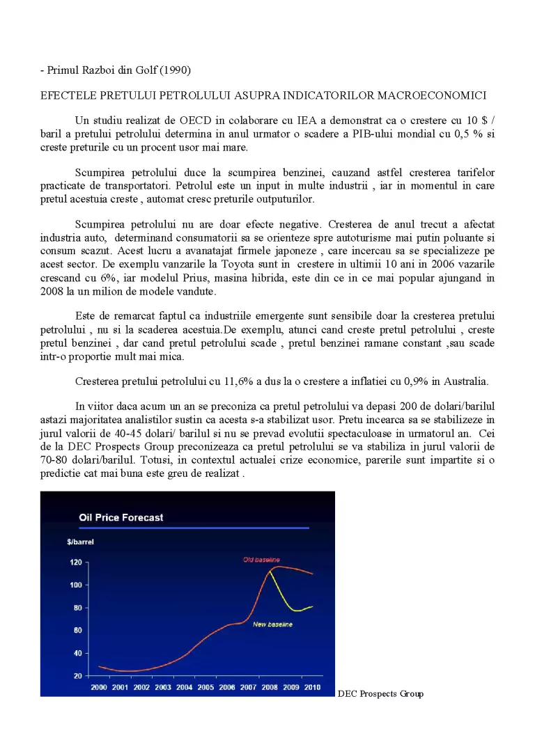 Analiza prețului petrolului și șocurile petroliere - Proiect - Economie ...