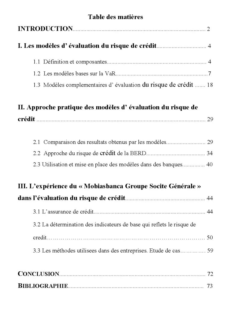Les methodes et les techniques d’evaluation du risque de credit. etude ...