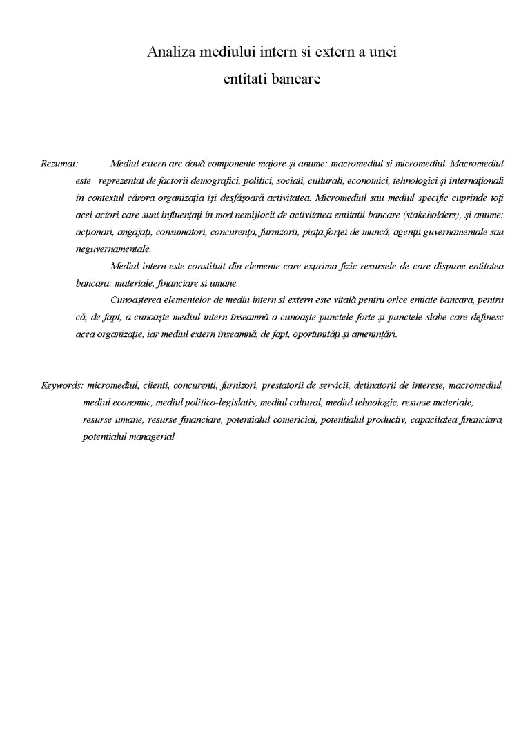 Analiza mediului intern și extern al unei entități bancare - BCR ...
