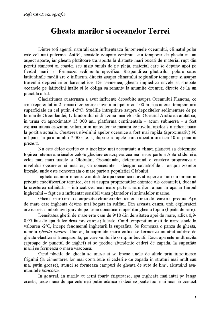 Gheața mărilor și oceanelor Terrei - Referat - Geografie #133494 ...