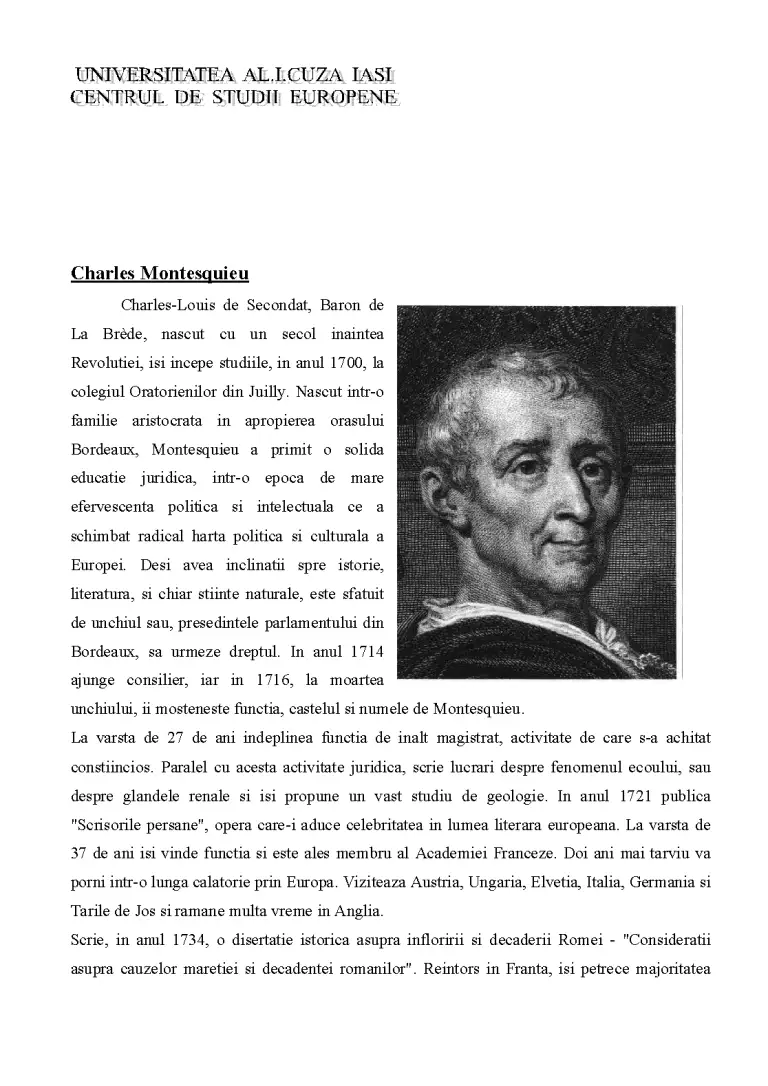 Charles Montesquieu - Referat - Istorie Universală #133882 | RegieLive