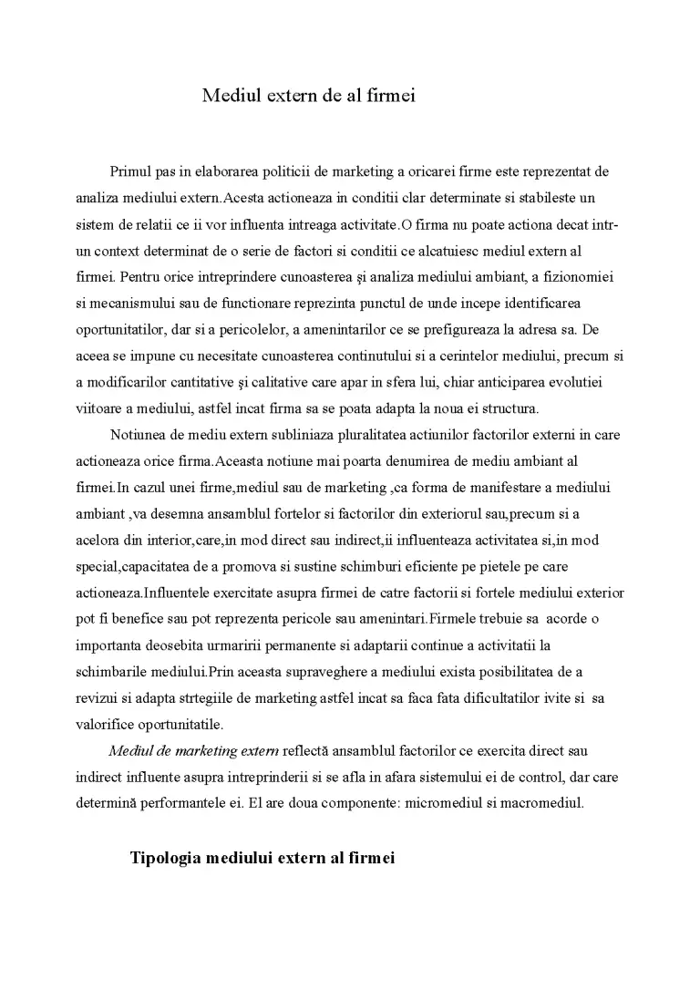 Mediul de Marketing al Firmei - Referat - Marketing #134932 | RegieLive
