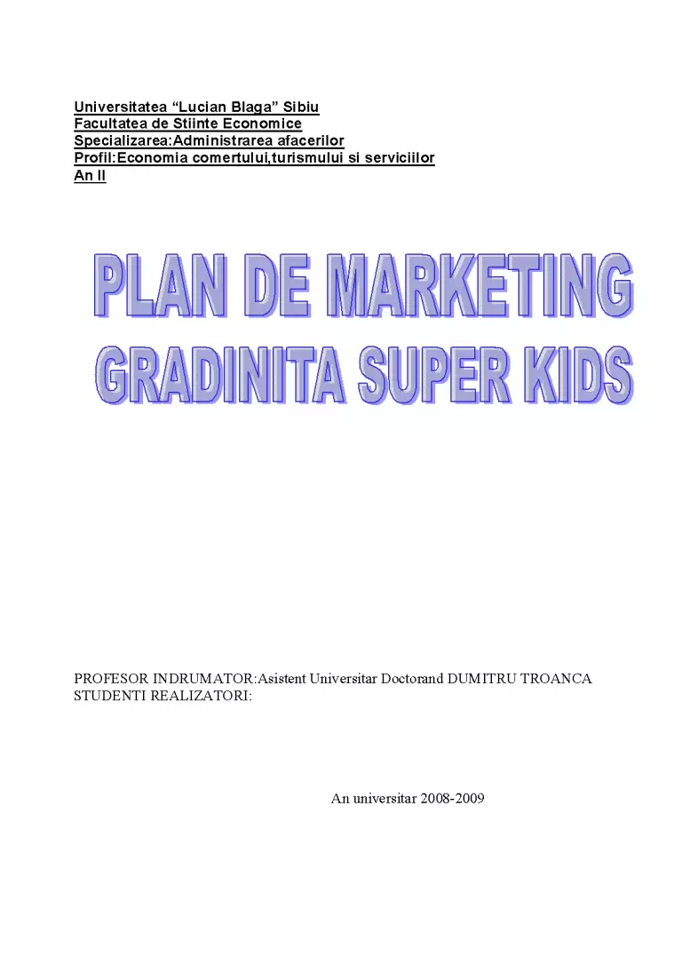 Plan de marketing Grădinița Super Kids - Proiect - Marketing #135484 ...