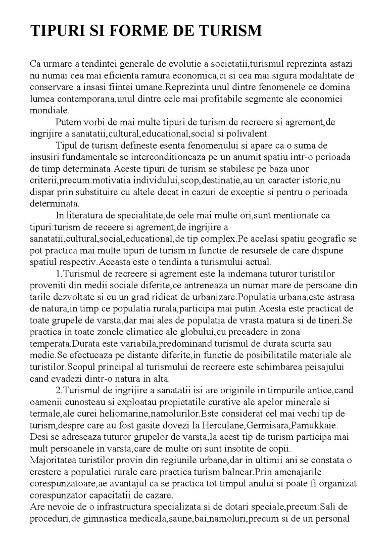 Tipuri și forme de turism - Referat - Agronomie #138638 | RegieLive
