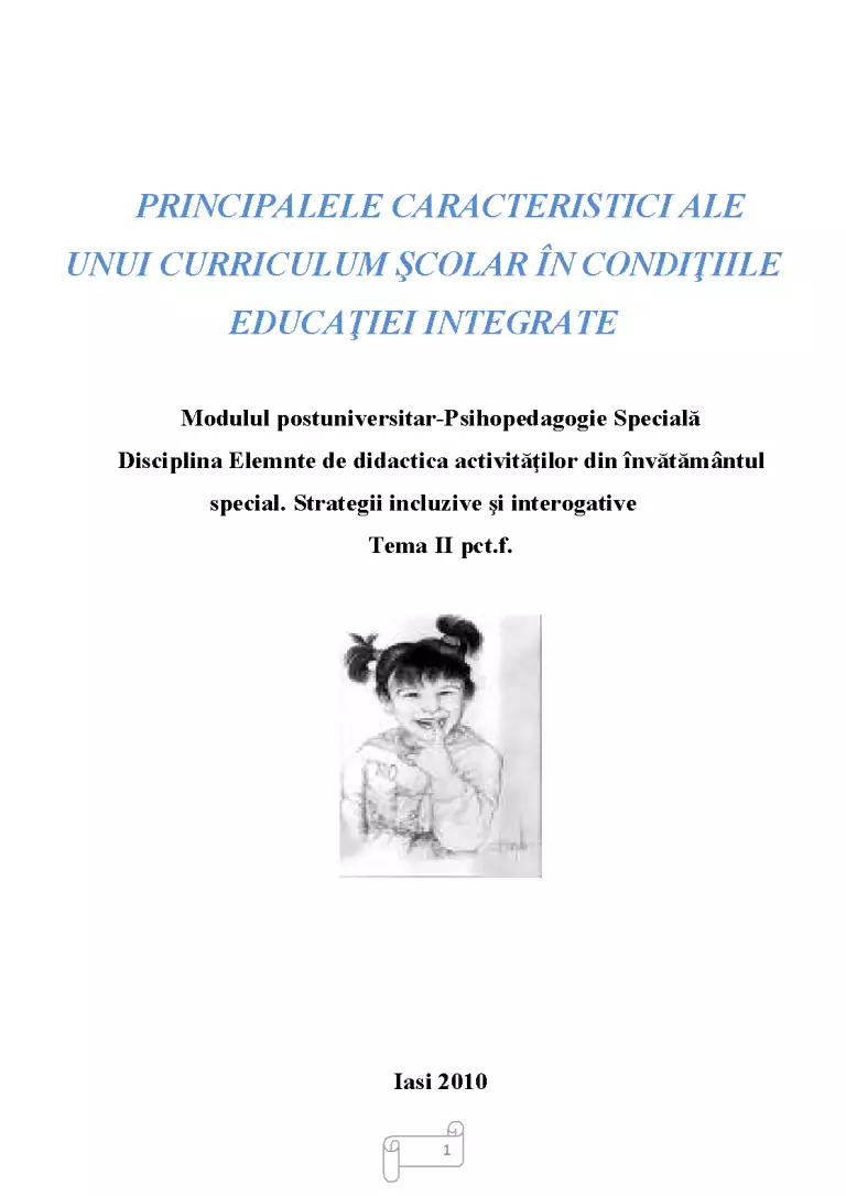 Principalele Caracteristici ale unui Curriculum Școlar în Condițiile ...