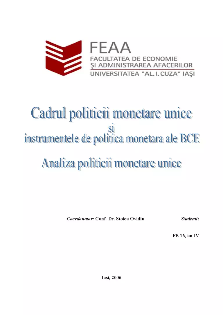 Cadrul Politicii Monetare și Instrumentele BCE - Proiect - Finanțe ...