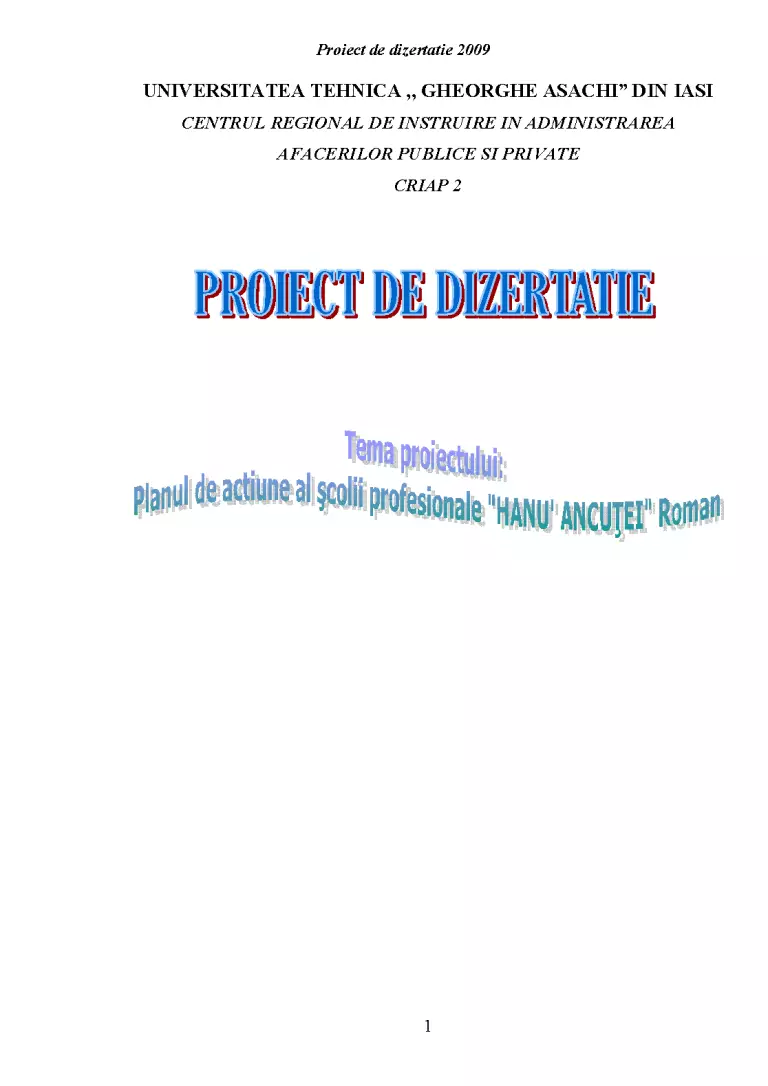 Planul de acțiune al Școlii Profesionale Hanu Ancutei Roman - Proiect ...