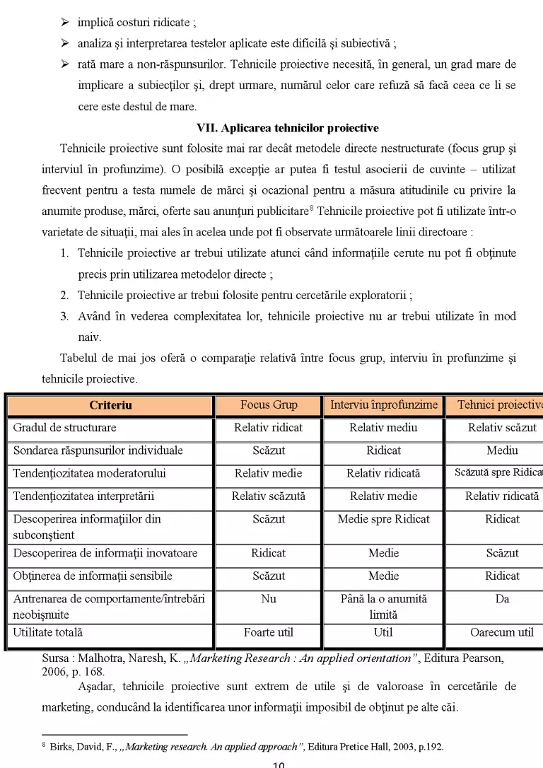 Tehnici Proiective - Cercetări Calitative: Proiect [DOC] - Marketing