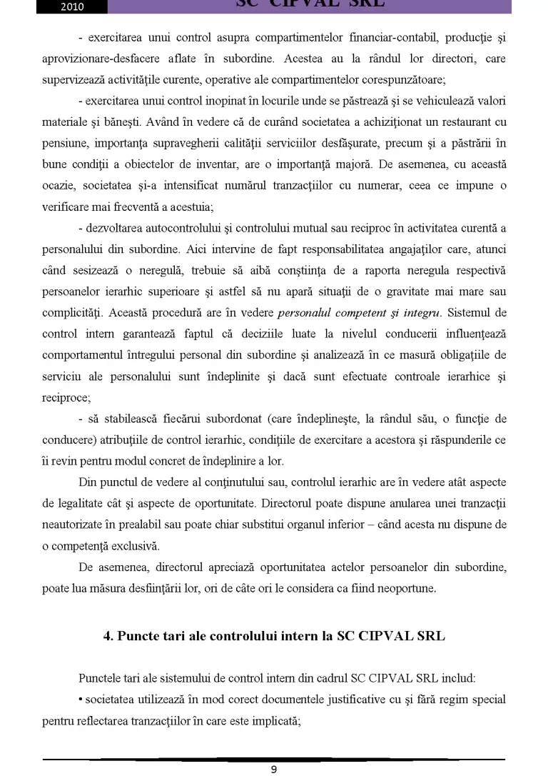 Sistemul de Control Intern al SC Cipval SRL Huso - Referat ...