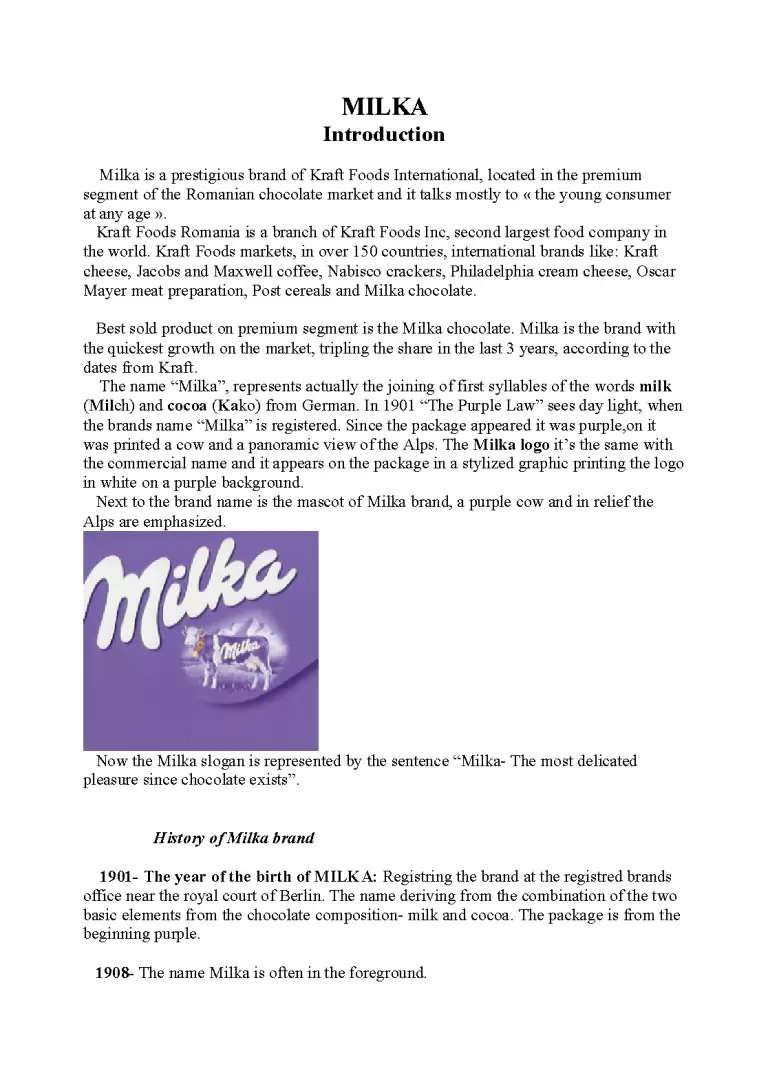 Milka Chocolate - Referat - Engleză #149074 | RegieLive