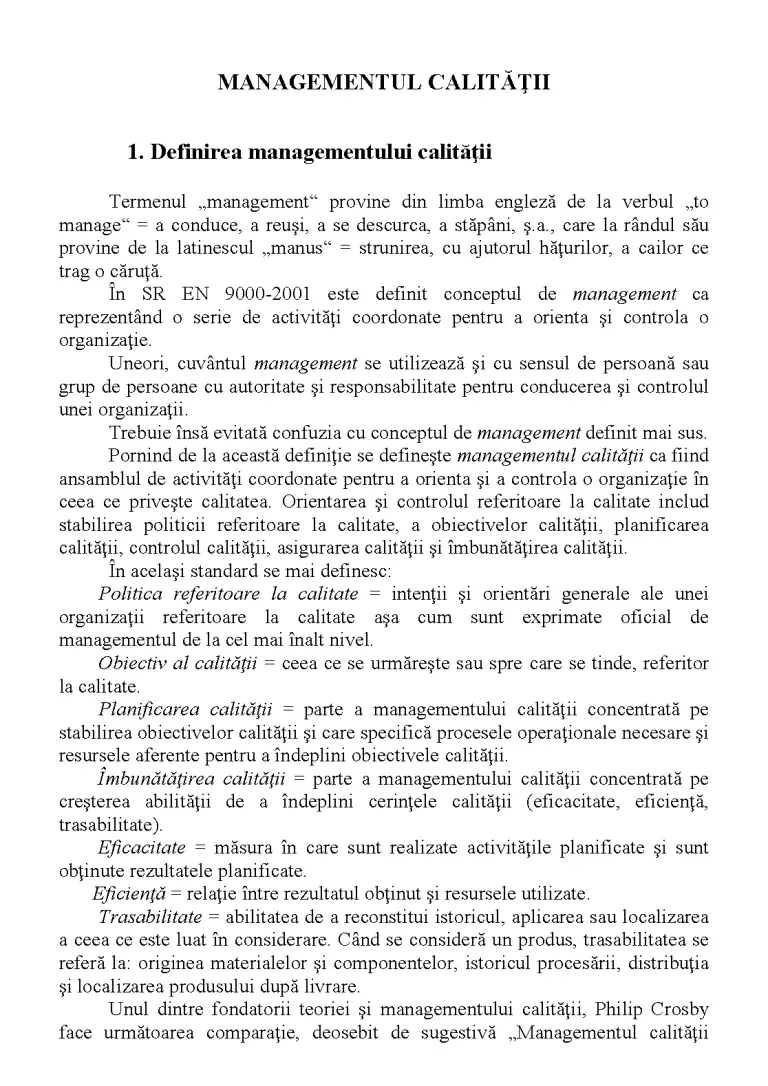 Managementul Calității - Referat - Management #149841 | RegieLive
