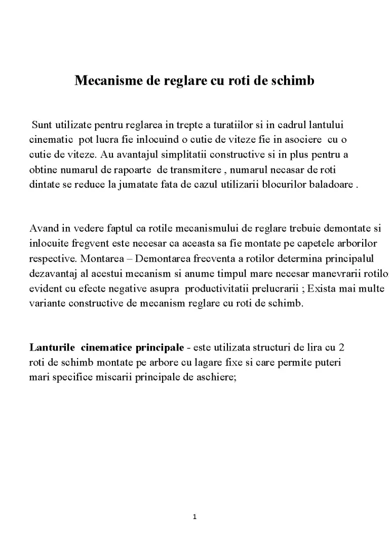 Mecanisme de reglare cu roți de schimb - Proiect - Mecanică #150234 ...