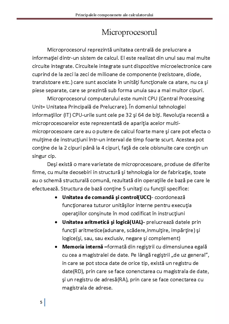 Principalele componente ale unui calculator - Proiect - Calculatoare ...