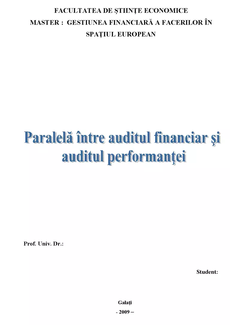 Paralelă între Auditul Financiar și Auditul Performanței - Proiect ...