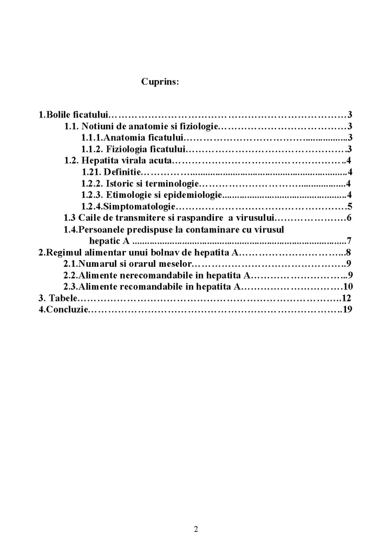 Regimul alimentar al unui bolnav de hepatită A - Proiect - Industria ...