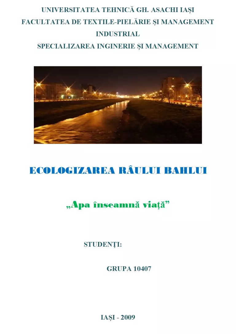 Ecologizarea Râului Bahlui - Proiect - Management #157766 | RegieLive