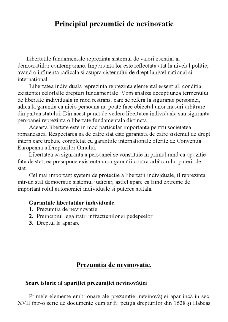 Principiul prezumției de nevinovăție - Referat - Drept #158699 | RegieLive