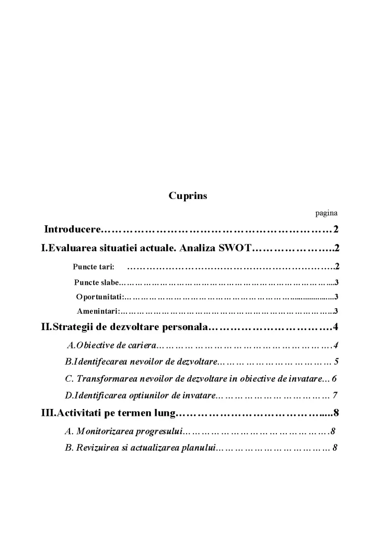 Plan de dezvoltare personală - Proiect - Management #159270 | RegieLive