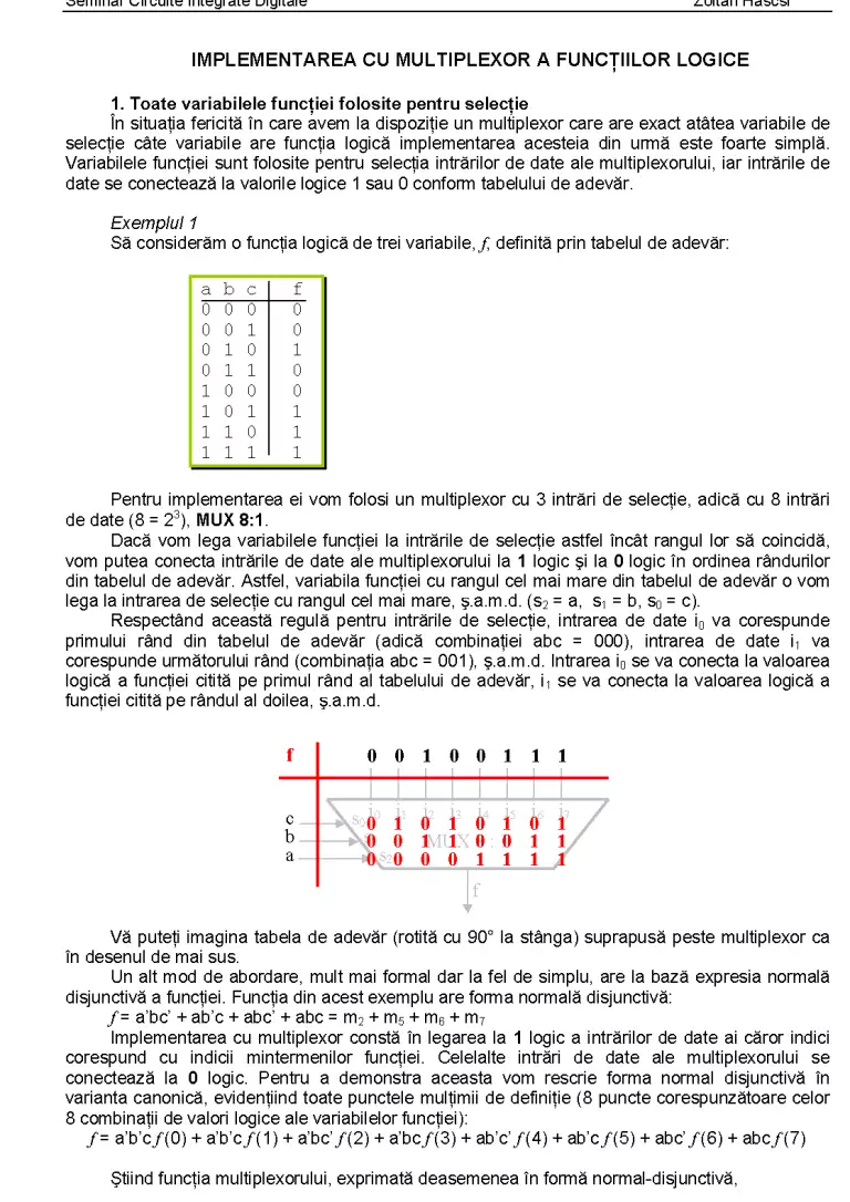 Implementarea cu Multiplexor a Funcțiilor Logice - Seminar ...