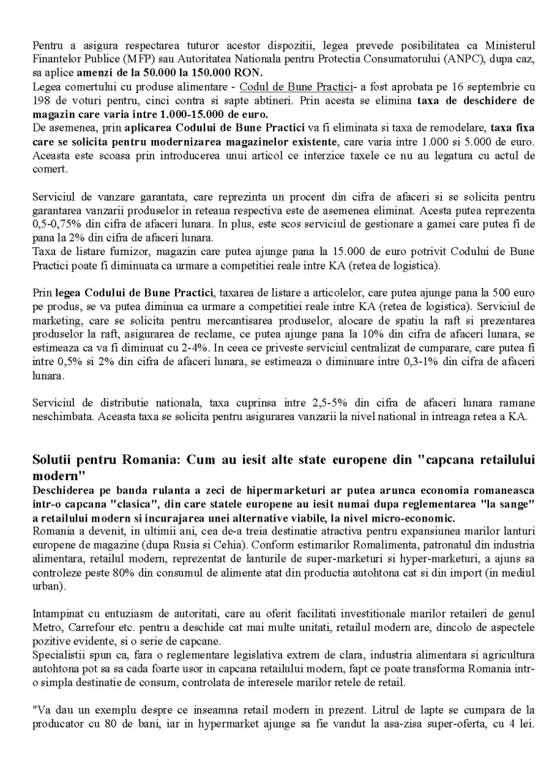 Codul de bune practici și situația comerțului cu alimente din România ...