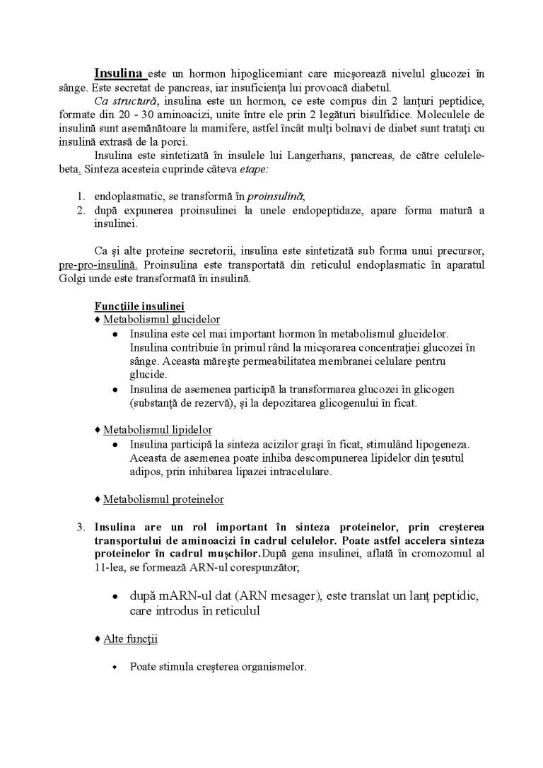 Insulina - Referat - Medicină #165628 | RegieLive