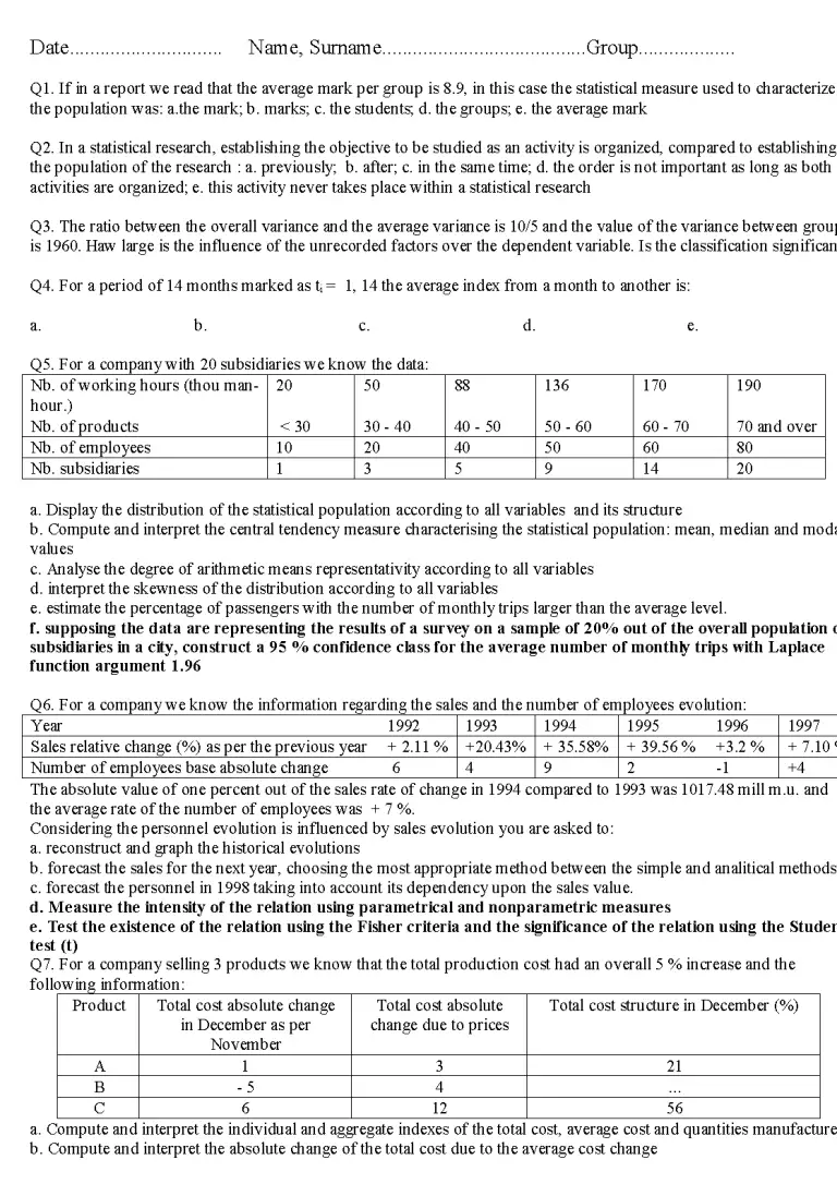 Statistică - formule și subiecte examen - Curs - Statistică #1679 ...