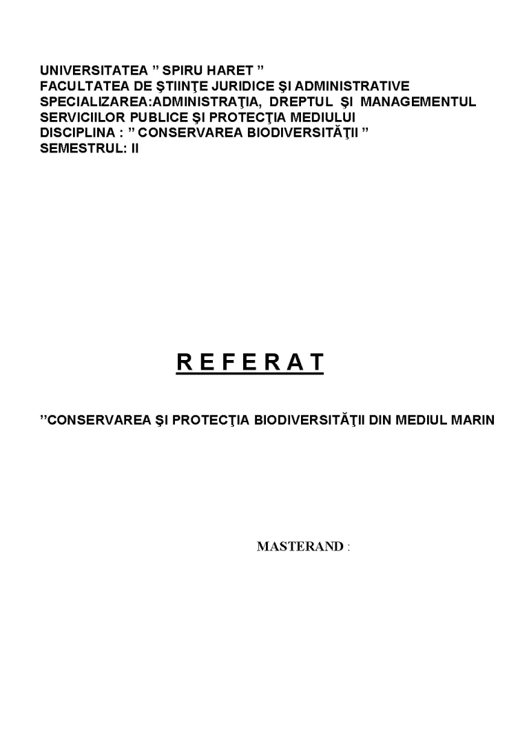 Conservarea și Protecția Biodiversității din Mediul Marin - Referat ...